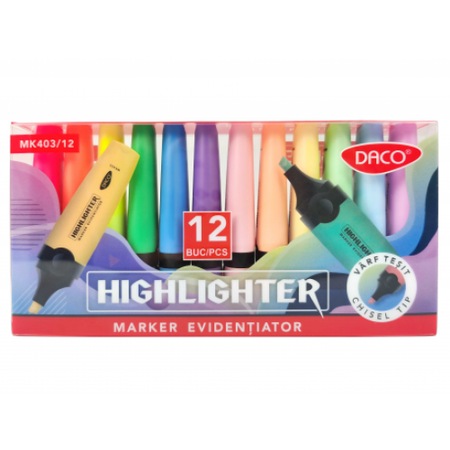 Marker evidentiator Daco, 12 bucati, Multicolor - eMAG.ro