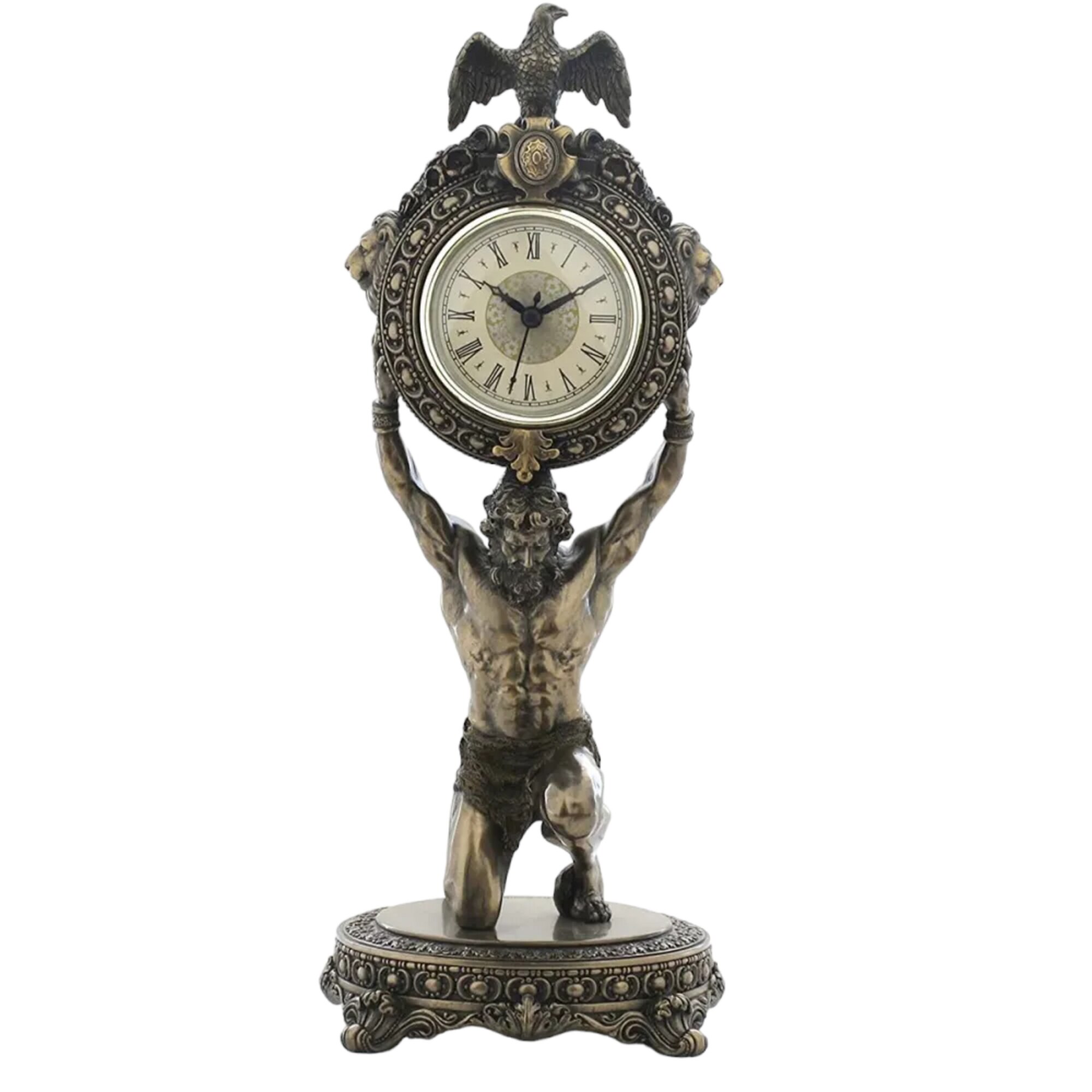 Ceas baroc Atlas, in Forma de Figurina, in Picioare, din Rasina ...