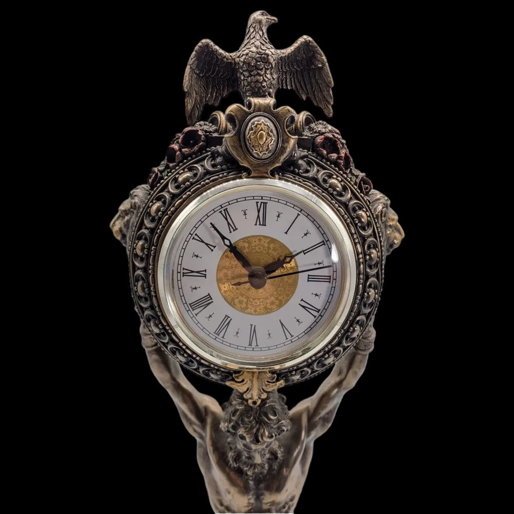 Ceas baroc Atlas, in Forma de Figurina, in Picioare, din Rasina ...