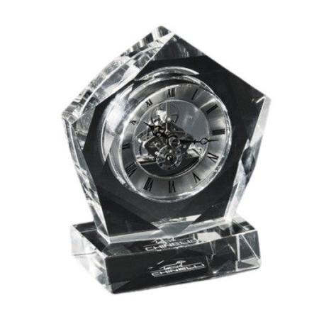 Ceas de masa, pentagonal, cristal, cu picior, cifre romane, 12 x 6 x 15 ...