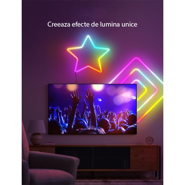 Banda Led Neon RGBIC Flexibila, Smart Control prin Tuya, Compatibil ...