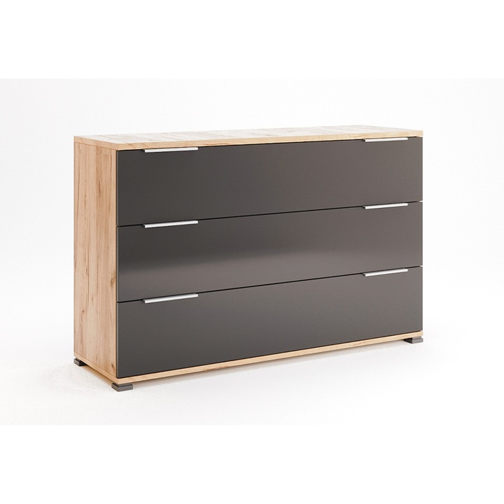 Comoda DOTA, 3 sertare, 100, 6x46, 2x80, 1, stejar Kraft/gri - eMAG.ro