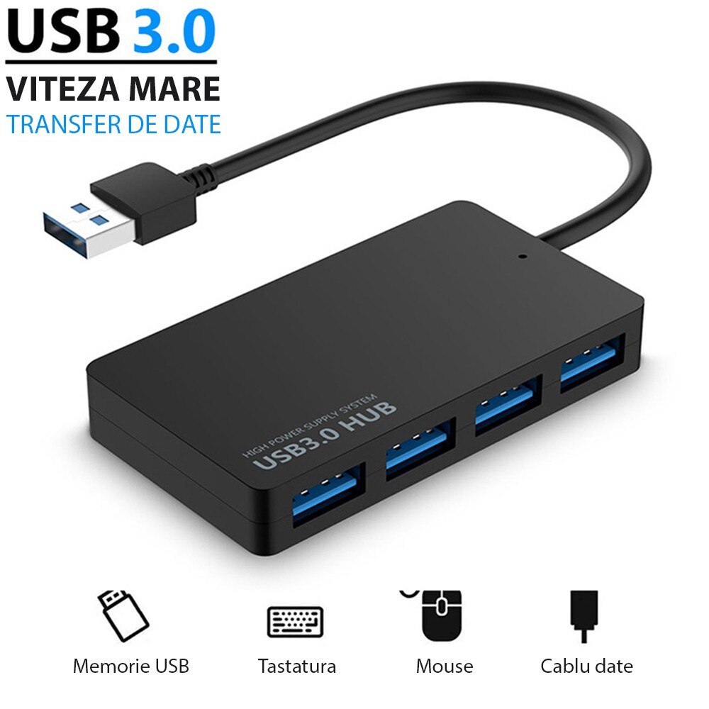 Hub USB cu 4 porturi Techstar® HUBA0402,4 x USB 3.0, Transfer date de ...