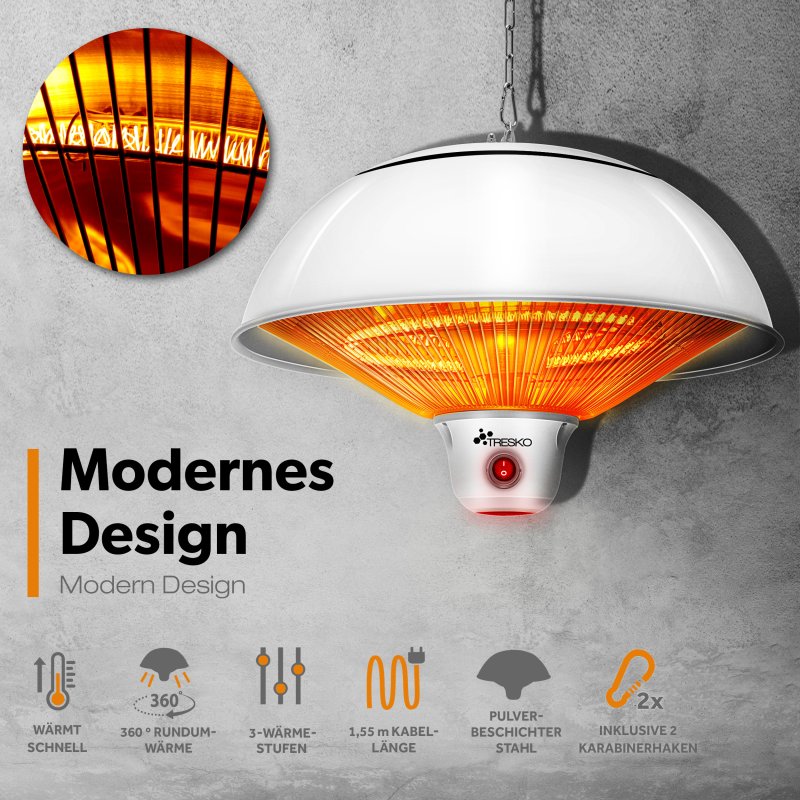 Radiator suspendat cu infrarosu, 1500W, cu telecomanda, Iluminare LED ...