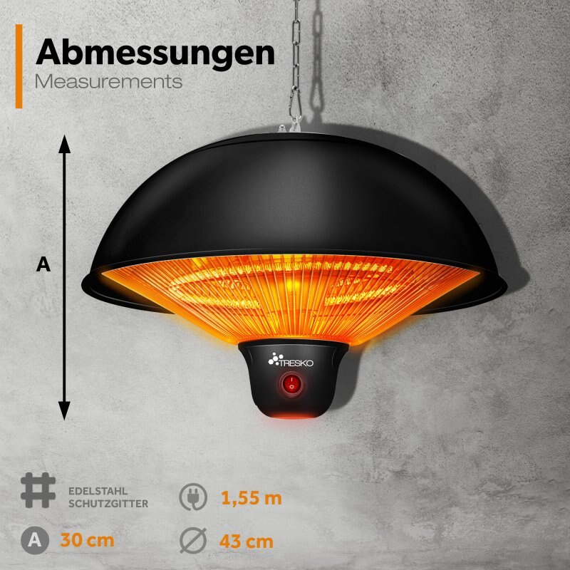 Radiator suspendat cu infrarosu, 1500W, cu telecomanda, Iluminare LED ...