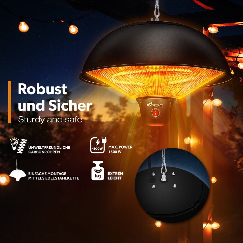 Radiator suspendat cu infrarosu, 1500W, cu telecomanda, Iluminare LED ...