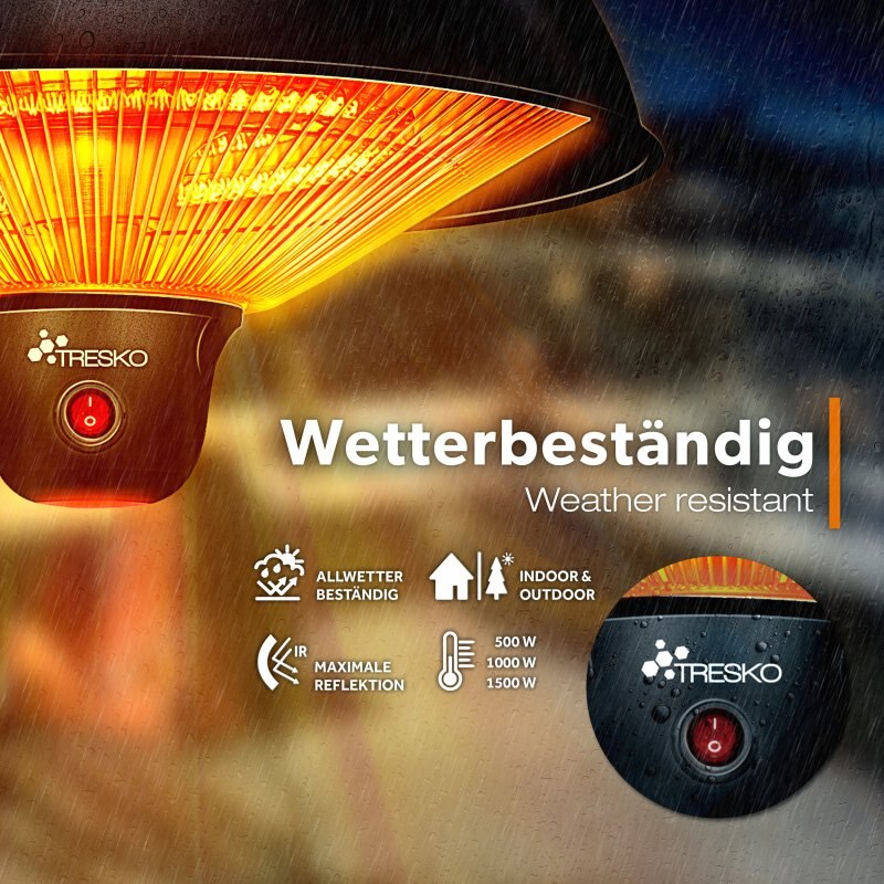 Radiator suspendat cu infrarosu, 1500W, cu telecomanda, Iluminare LED ...