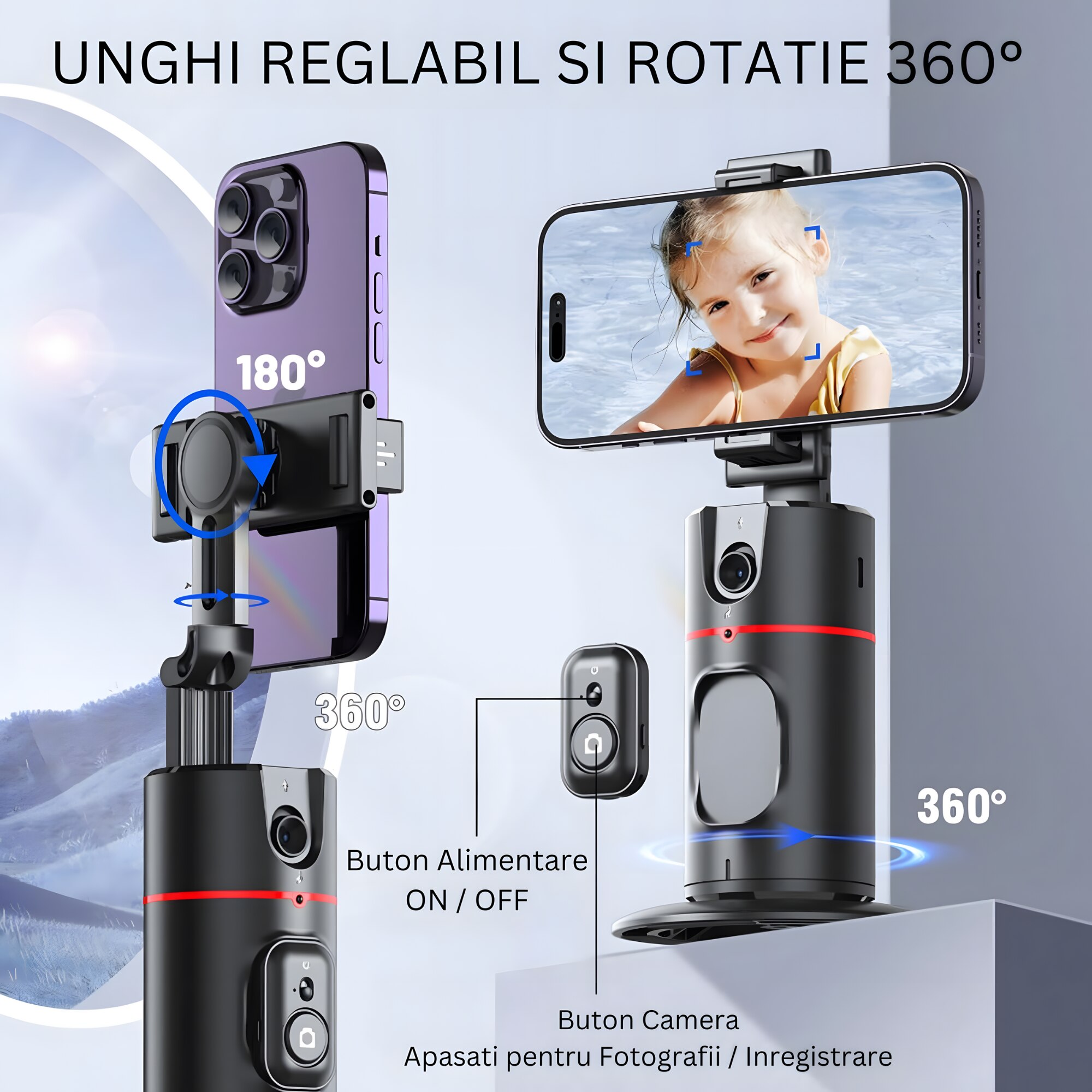 Stabilizator Inteligent Gimbal AZ PRODUCTS® 360, Model PO2 Cu Lumini ...