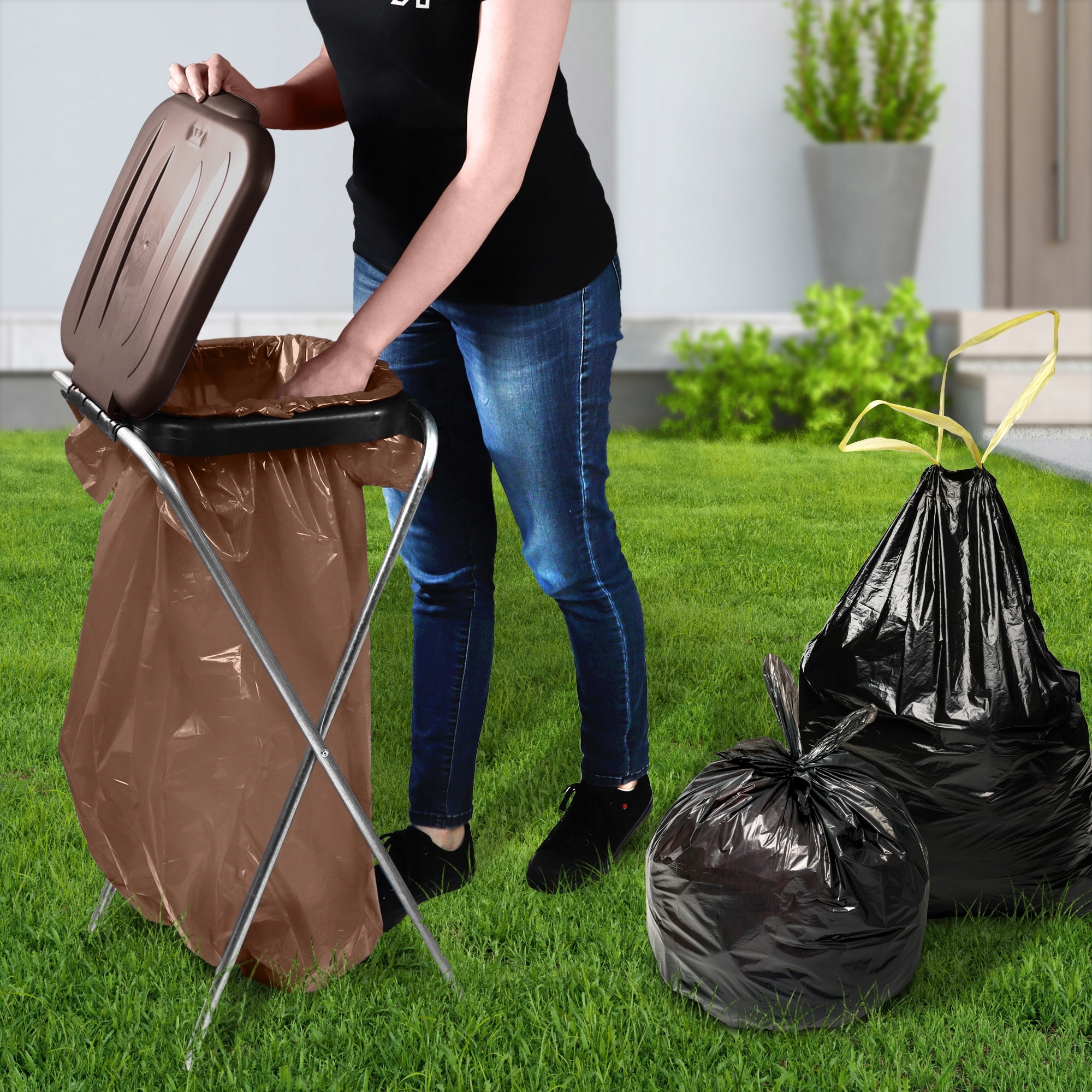 Suport pentru saci de gunoi, Kadax, + cadru de gunoi, plastic/otel ...