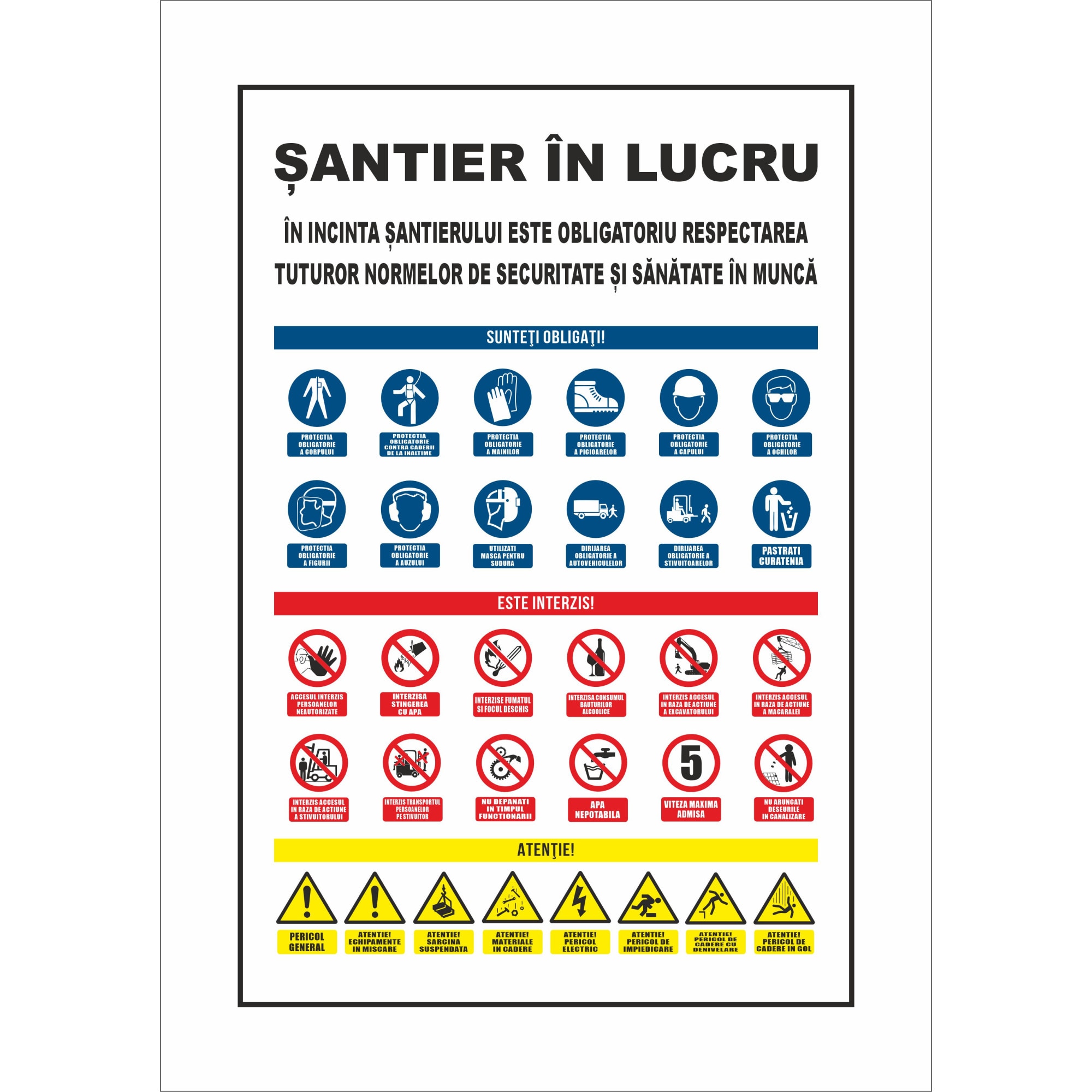 Panou SSM, Santier in lucru, 75 x 50 cm, banner cu capse - eMAG.ro