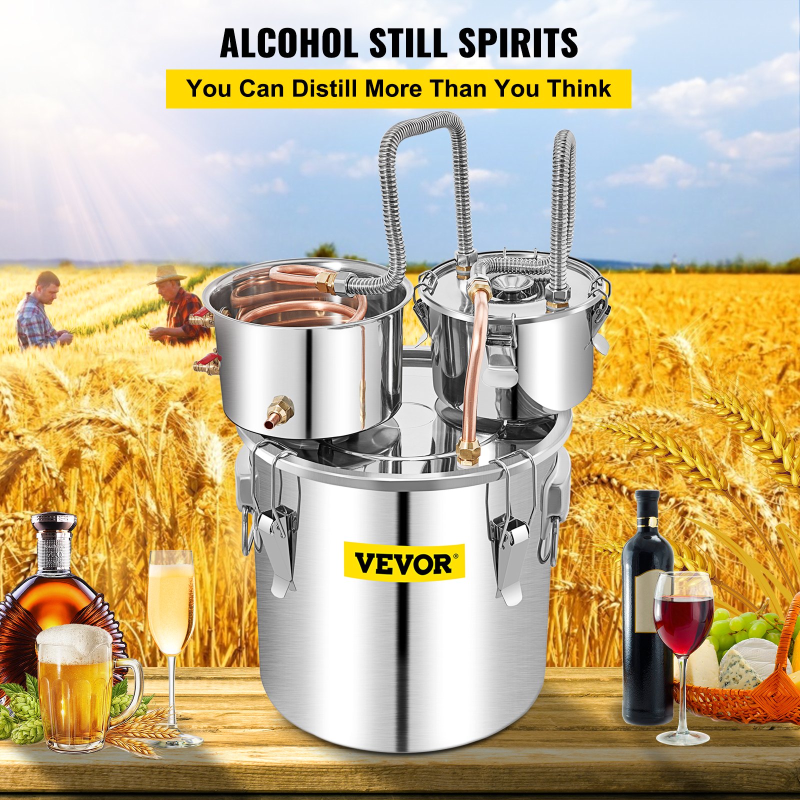Distilator pentru alcool cu capacitate de 50 litri din otel inoxidabil ...