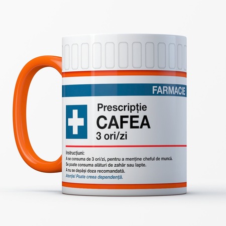 Cana Cadou Prescriptie Medicala Cafea, Ceramica, Alb/Portocaliu, 325 ml ...