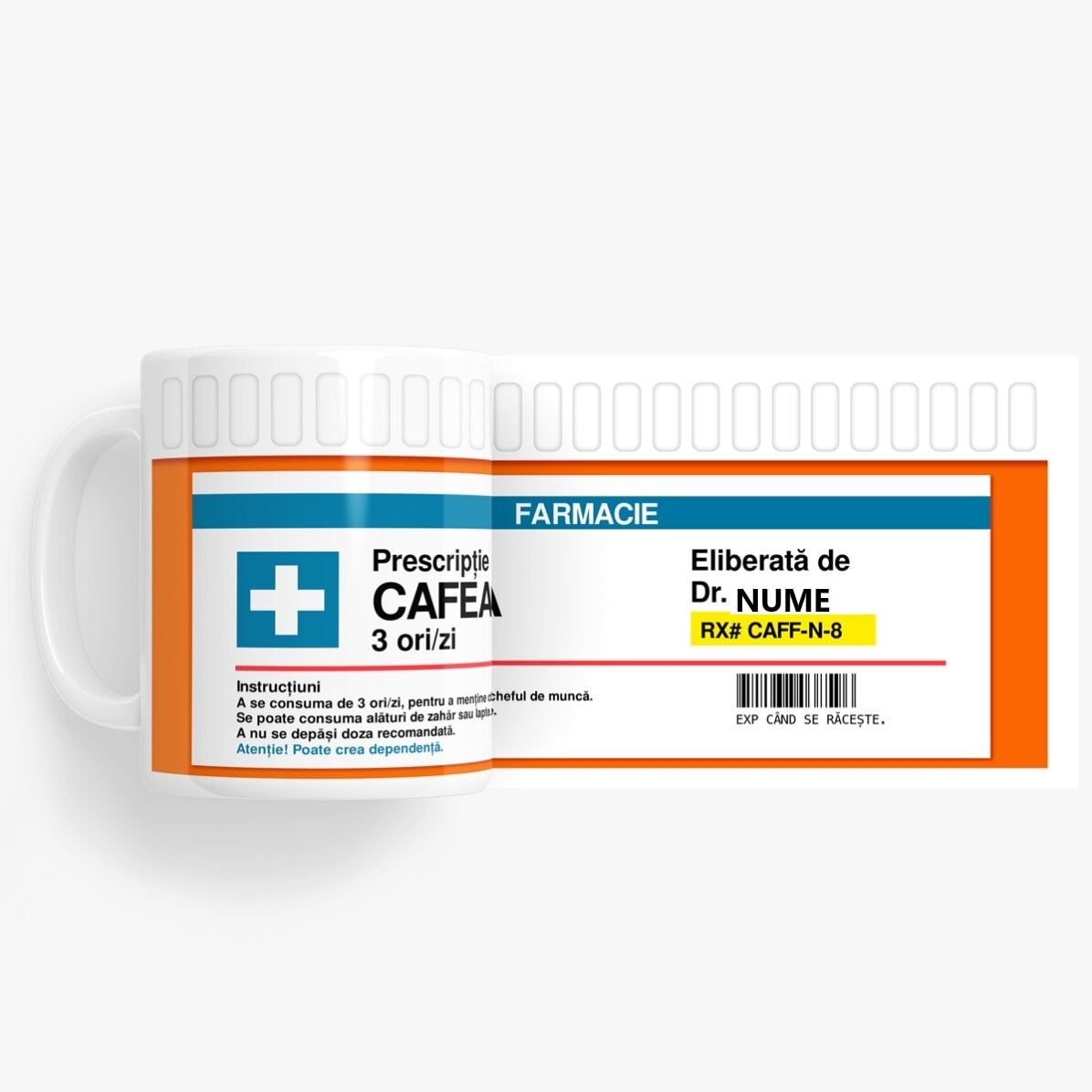 Cana Cadou Prescriptie Medicala Cafea, Ceramica, Alb/Portocaliu, 325 ml ...
