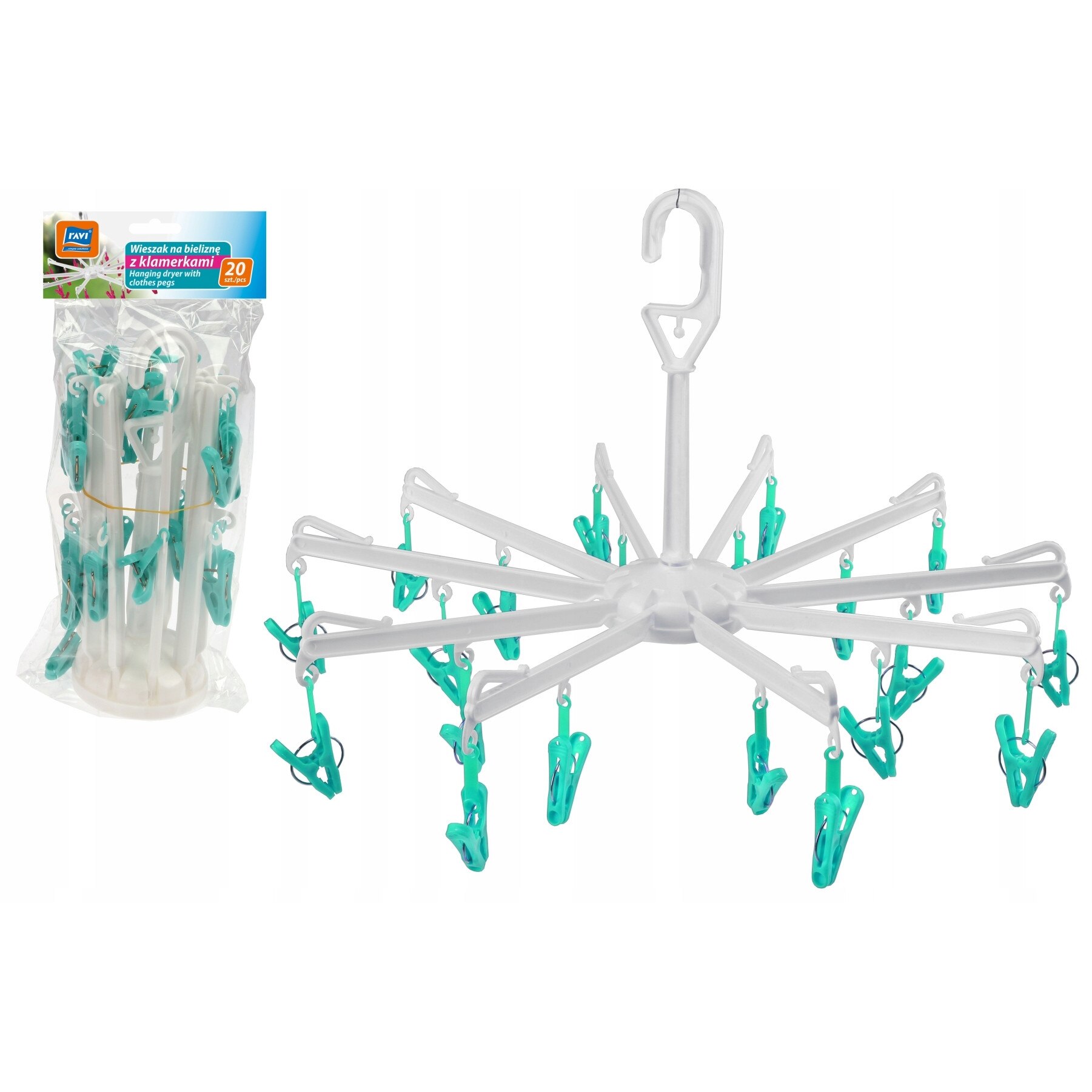 Uscator de rufe cu 20 de cleme, Ravi, Plastic, Alb - eMAG.ro