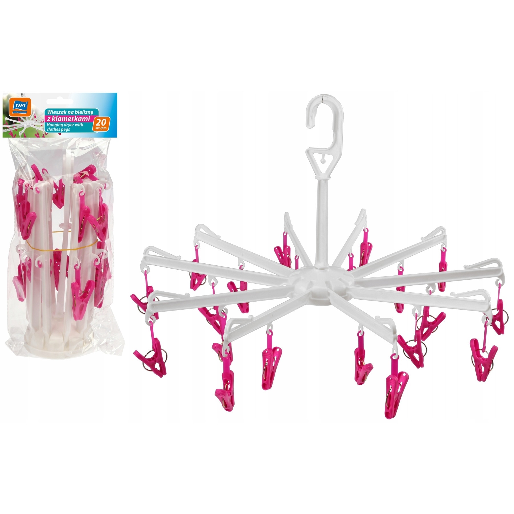 Uscator de rufe cu 20 de cleme, Ravi, Plastic, Alb - eMAG.ro