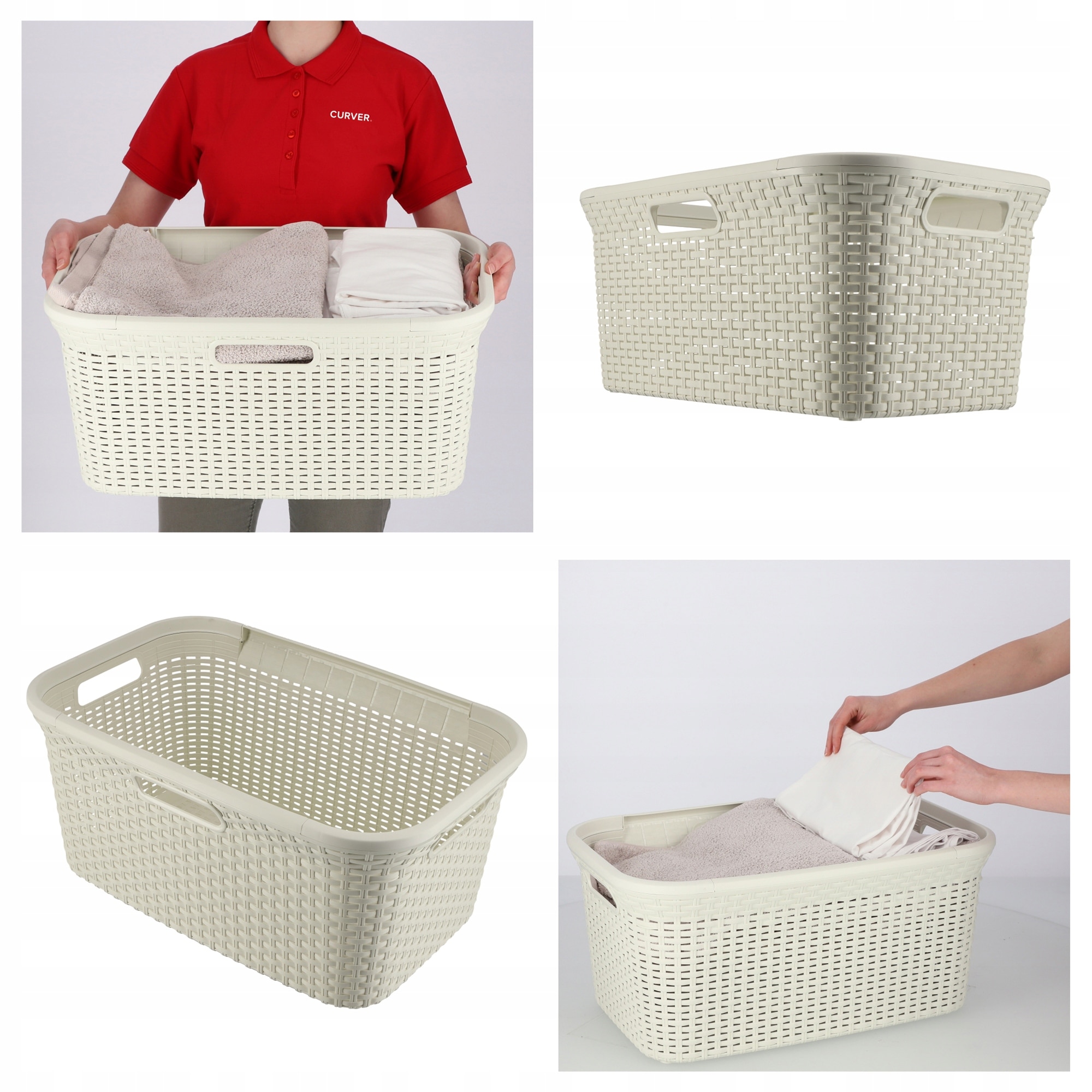 Set 2 cosuri de rufe, Curver, Plastic, 60l/45l, Crem - eMAG.ro