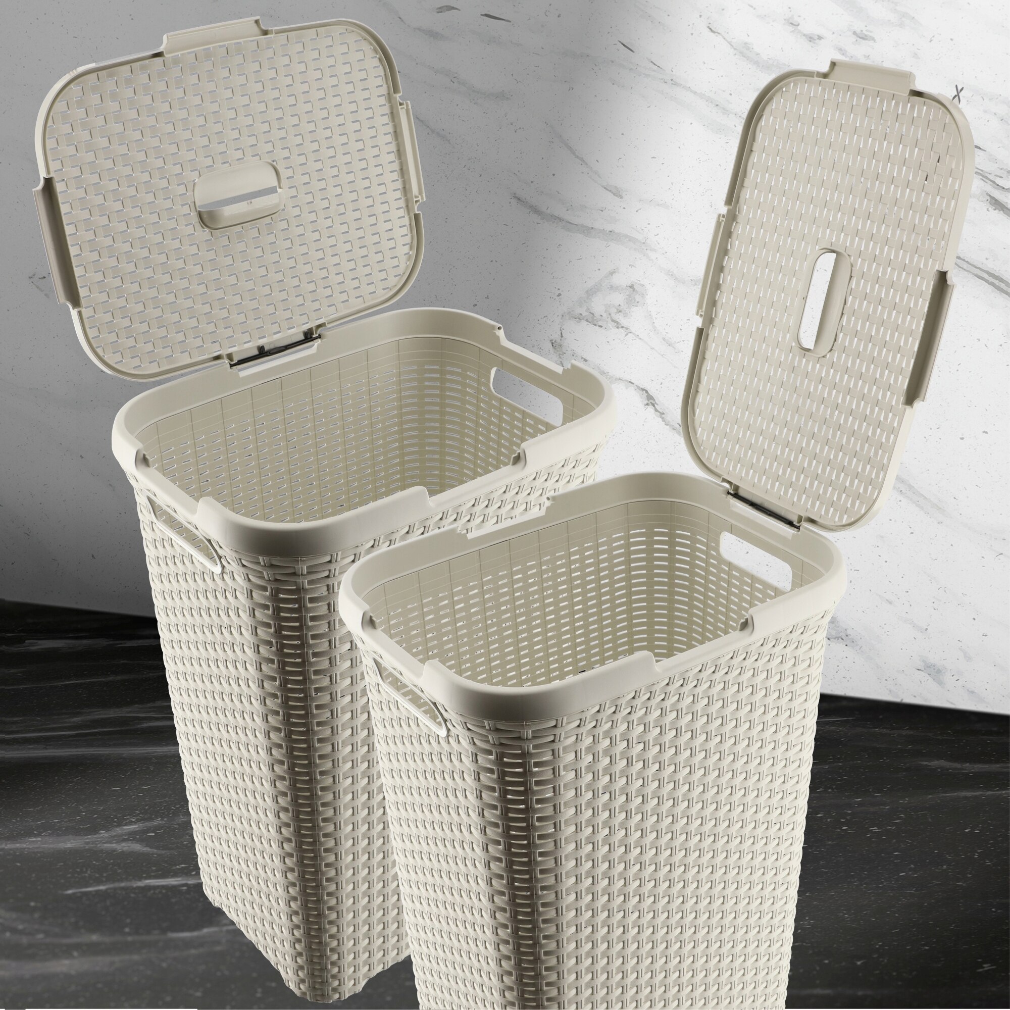 Set 2 cosuri de rufe, Curver, Plastic, 60l/45l, Crem - eMAG.ro