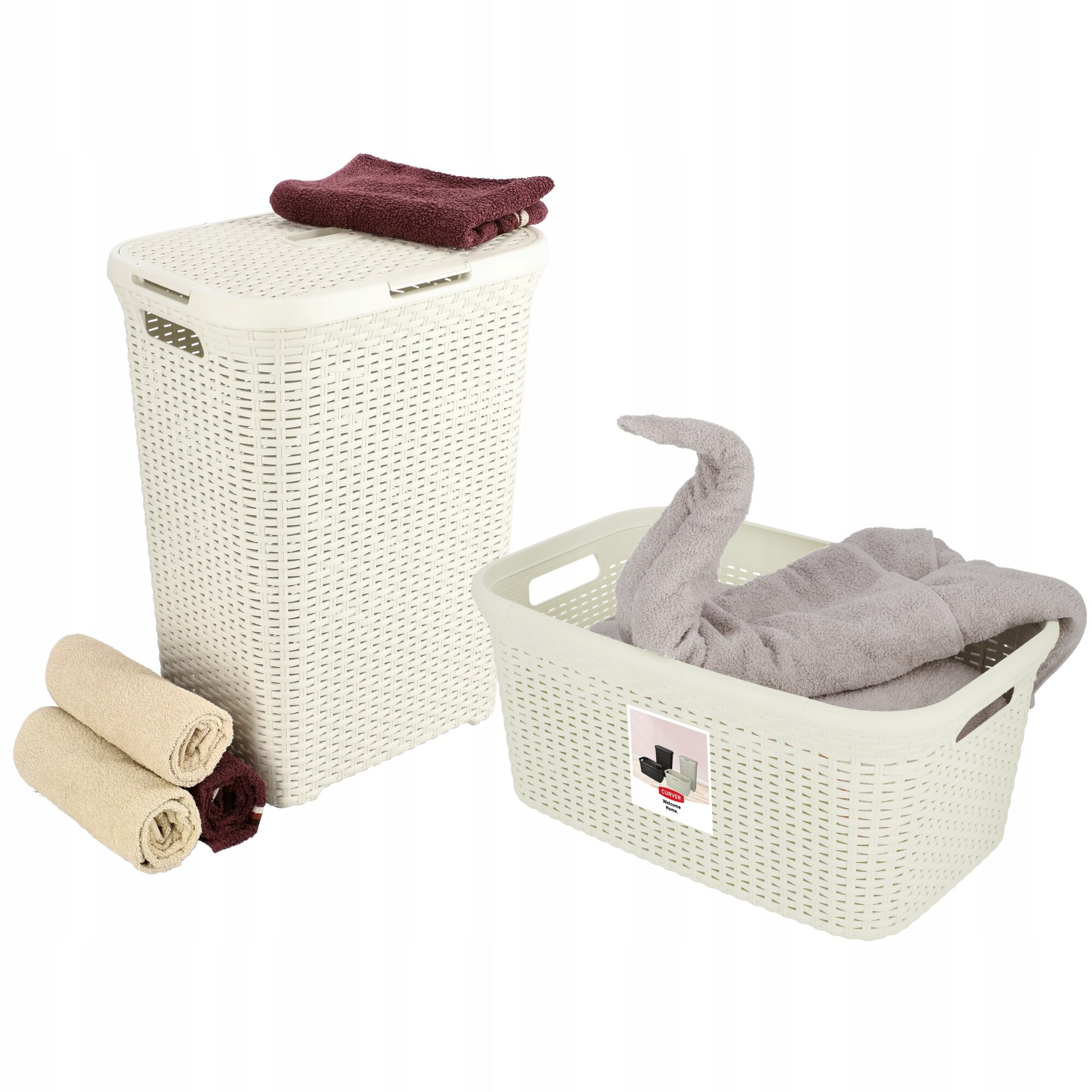 Set 2 cosuri de rufe, Curver, 60+45L, Crem - eMAG.ro