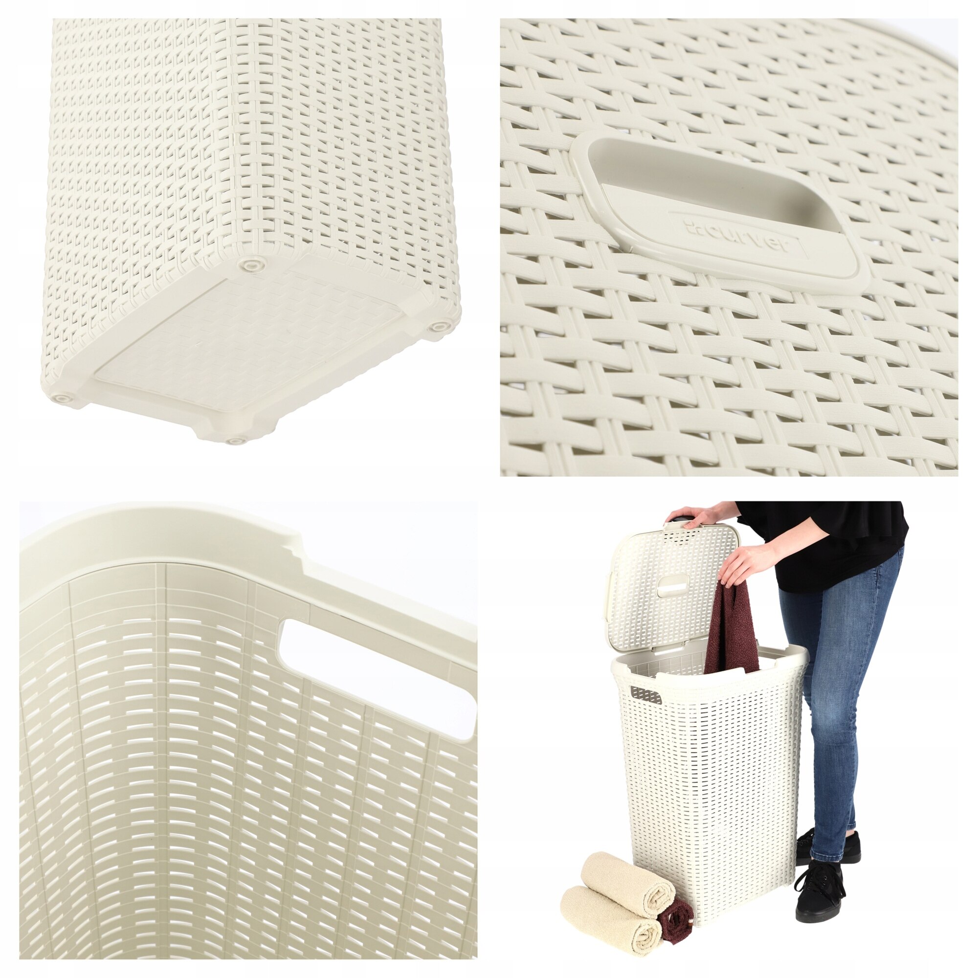 Set 2 cosuri de rufe, Curver, Plastic, 60l/45l, Crem - eMAG.ro