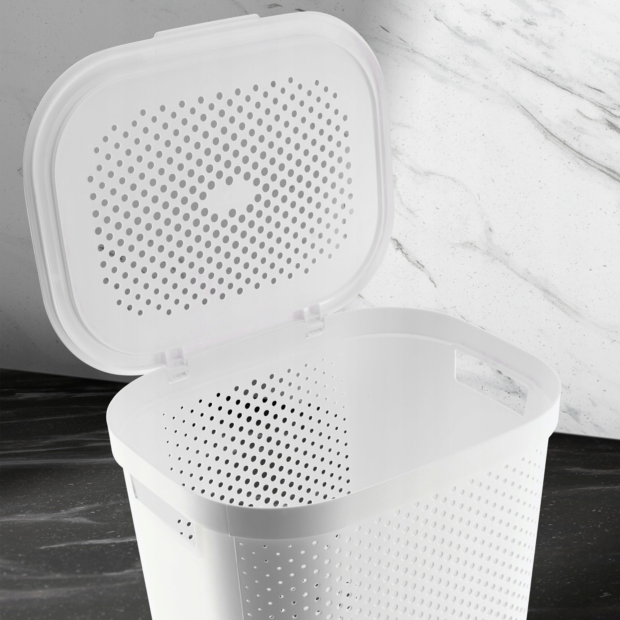 Set 2 cosuri de rufe, Curver, Plastic, 2 x 60 L, Alb/ Gri - eMAG.ro