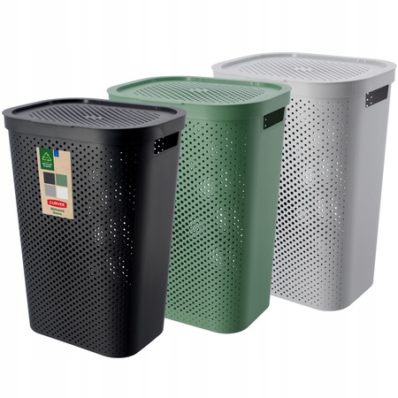 Set 3 x Cos de rufe cu capac, Curver, Plastic, Multicolor, 60L, 44 x 35 ...