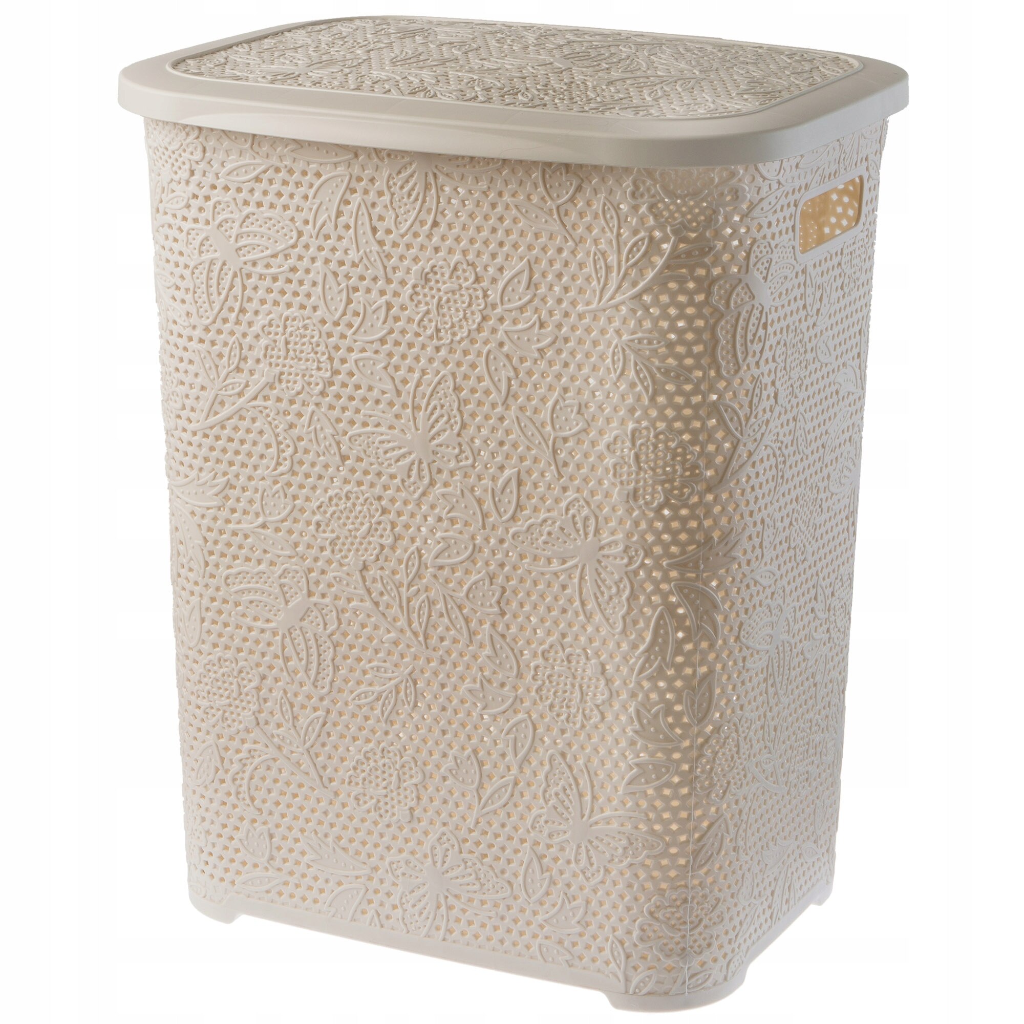 Cos mare de rufe cu capac, Plastic, Crem, 55 L - eMAG.ro