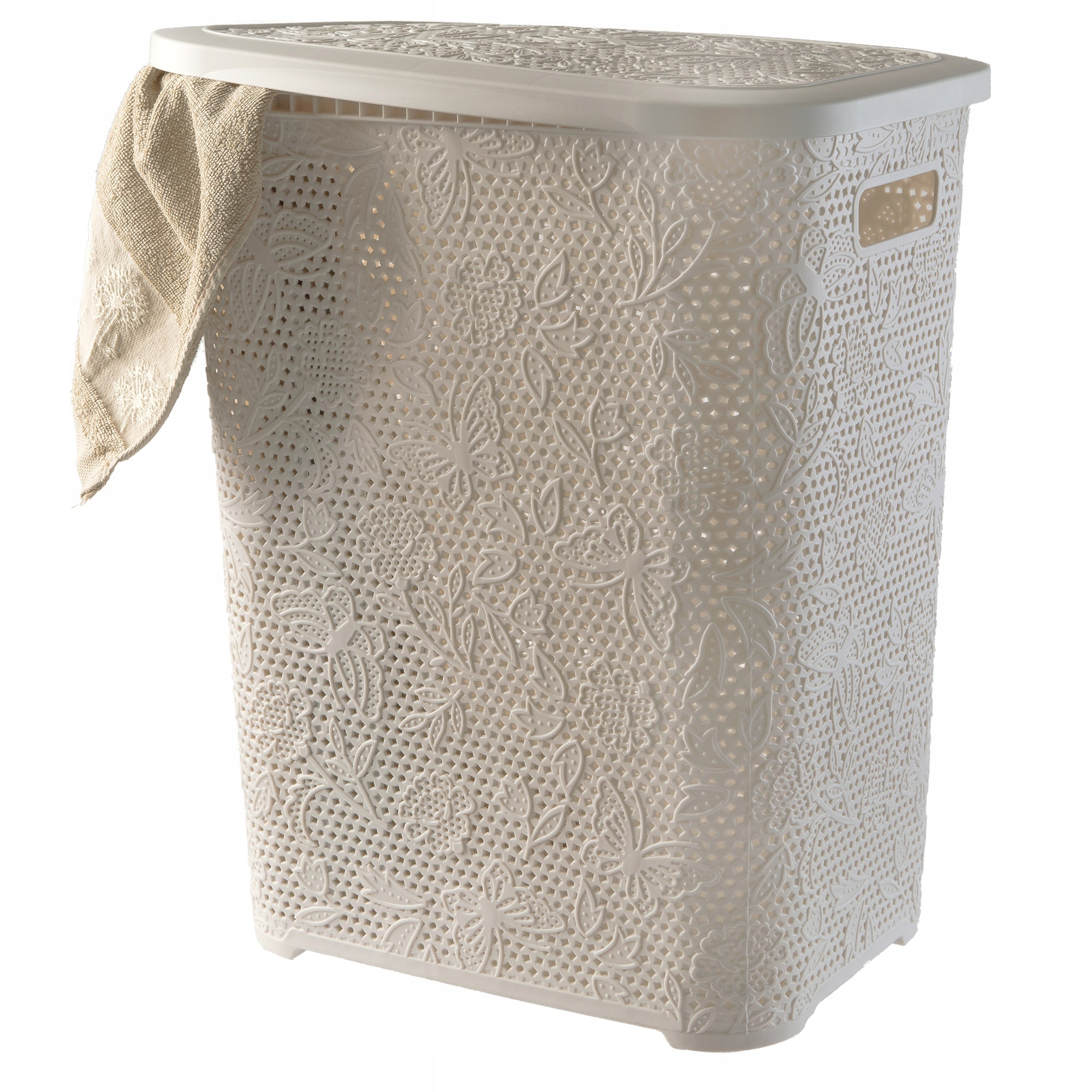 Cos mare de rufe cu capac, Plastic, Crem, 55 L - eMAG.ro