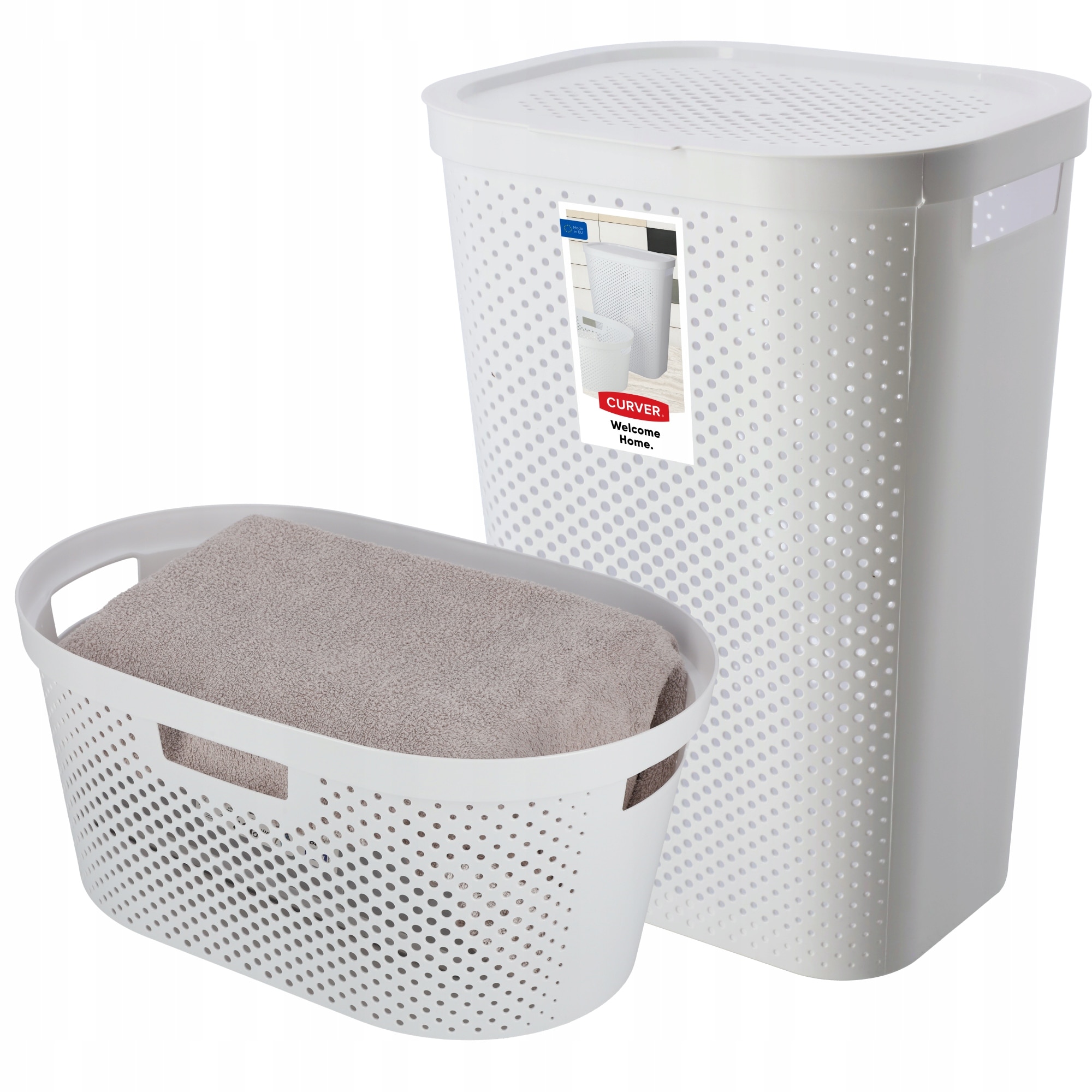 Set 2 cosuri de rufe, Curver, Plastic, 60/40 L, Alb - eMAG.ro