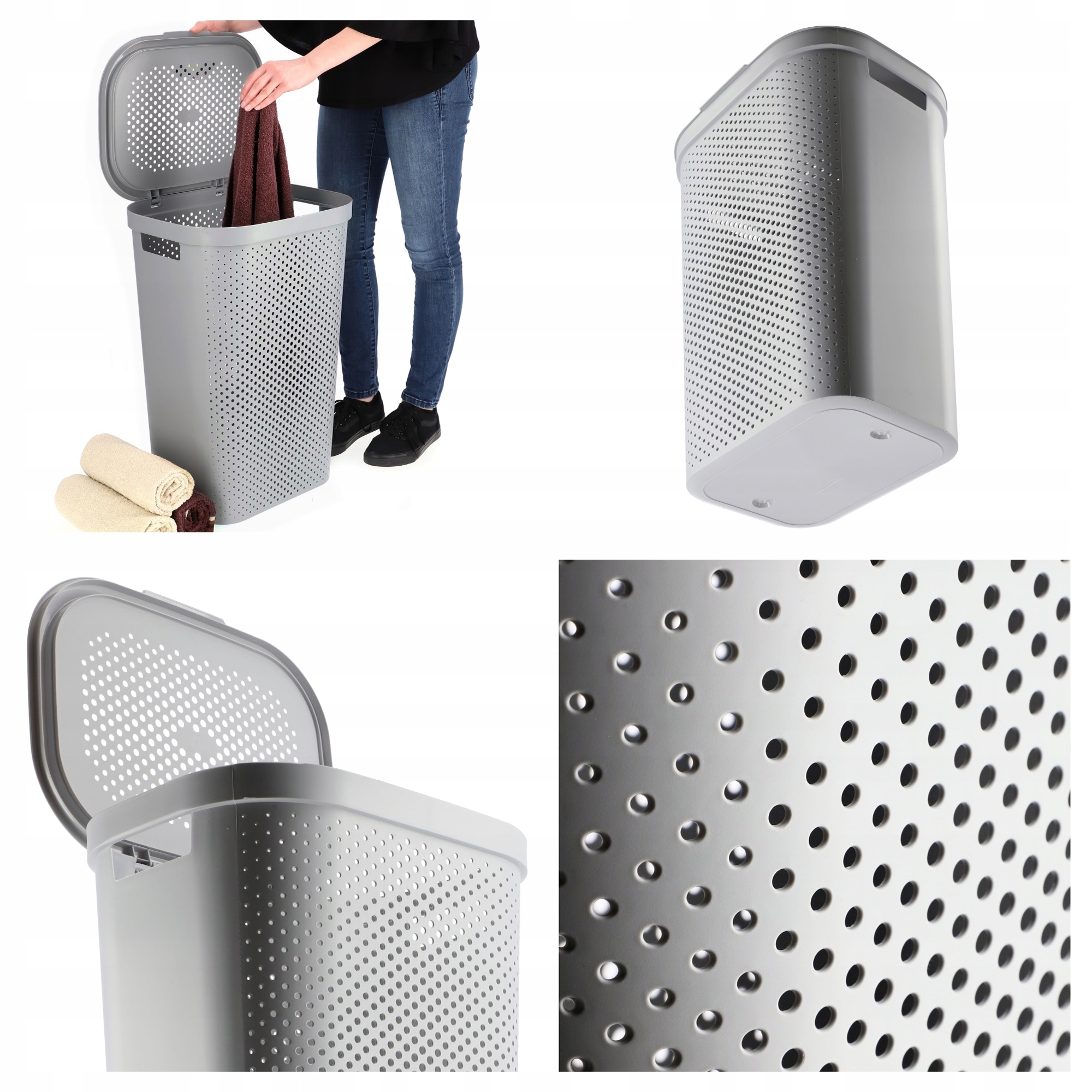 Set 2 cosuri de rufe, Curver, Plastic, 2 x 60 L, Alb/ Gri - eMAG.ro