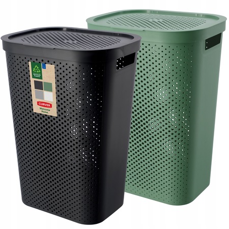 Set 2 cosuri de rufe Curver, Plastic, 2x60 l, Negru/Verde - eMAG.ro