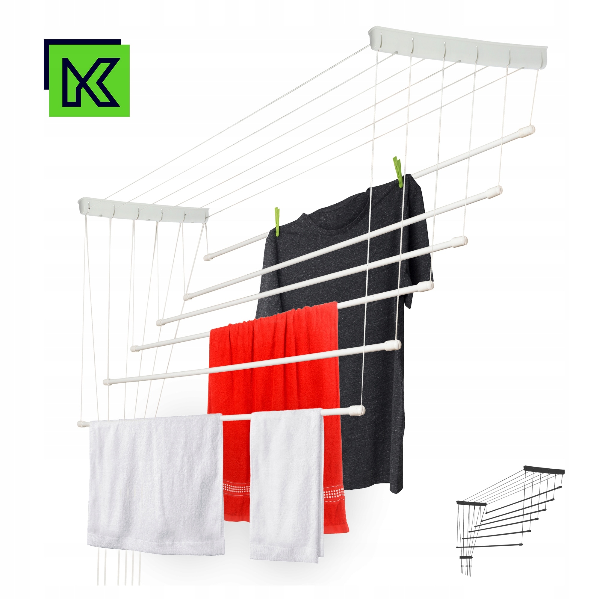 Uscator de rufe de tavan, KADAX, Otel, 100 cm, Alb - eMAG.ro