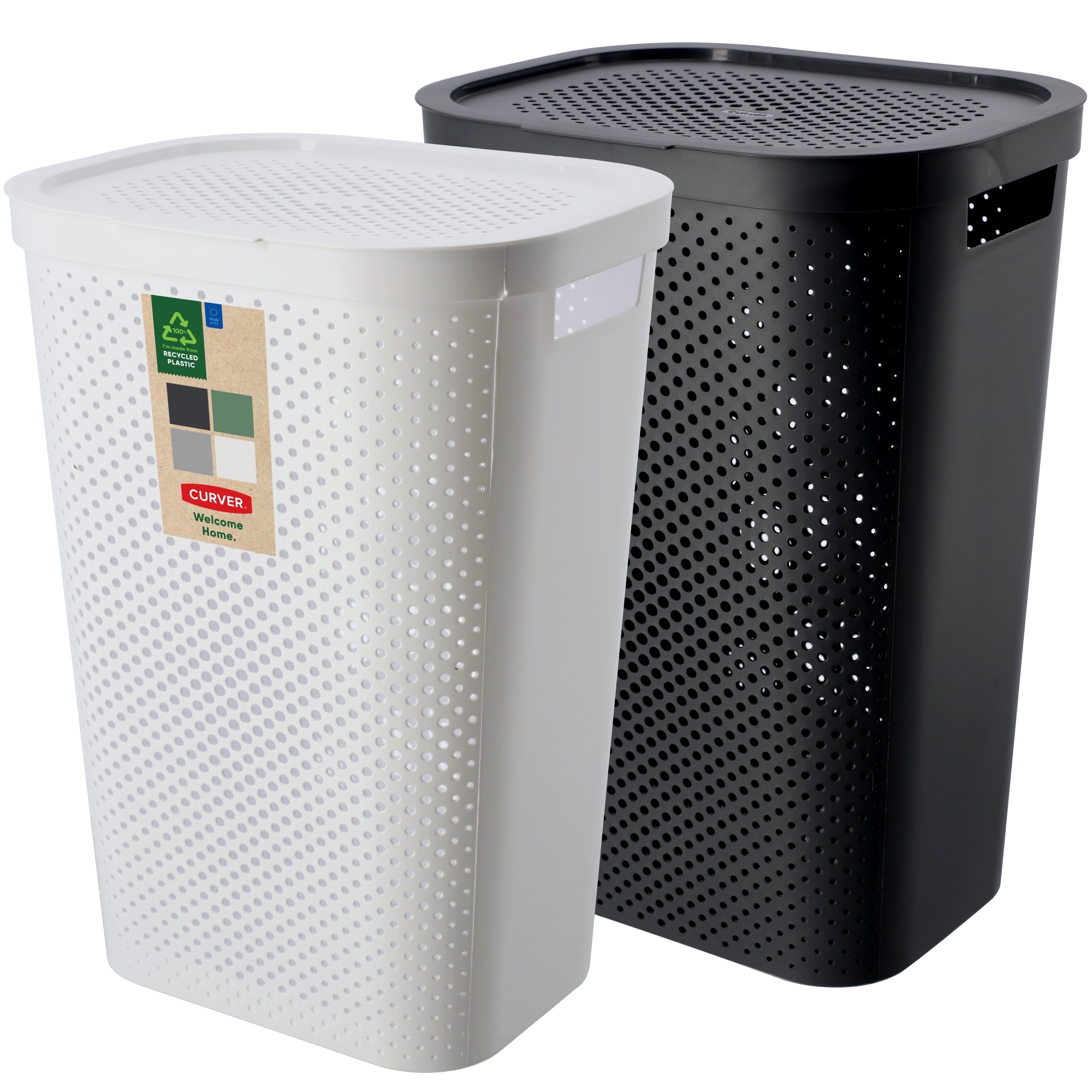 Set 2 cosuri de rufe, Curver, 2x60L, Alb/Negru - eMAG.ro