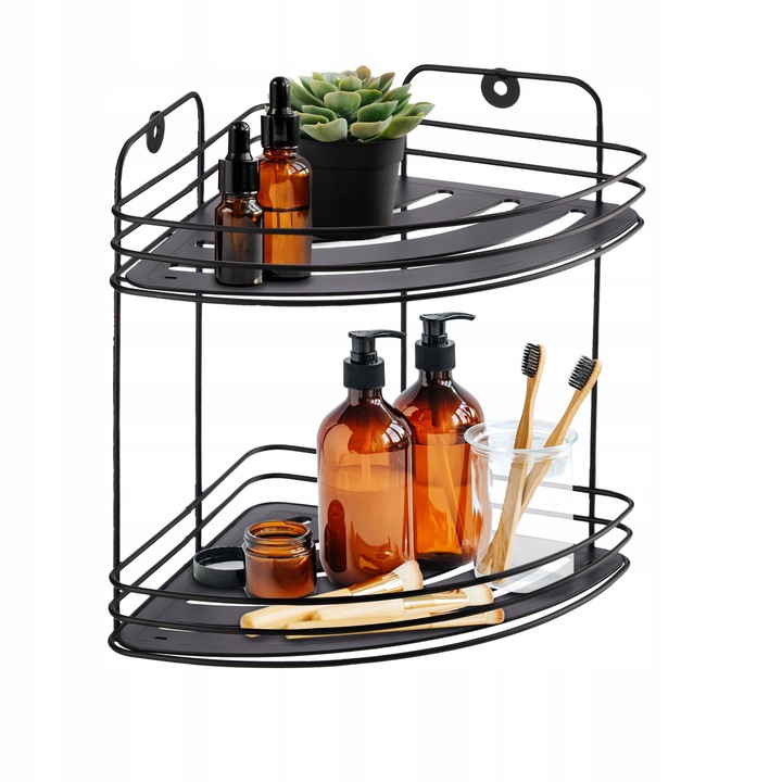 Raft de colt pentru baie cu 2 nivele, Kadax, Otel, Negru mat - eMAG.ro