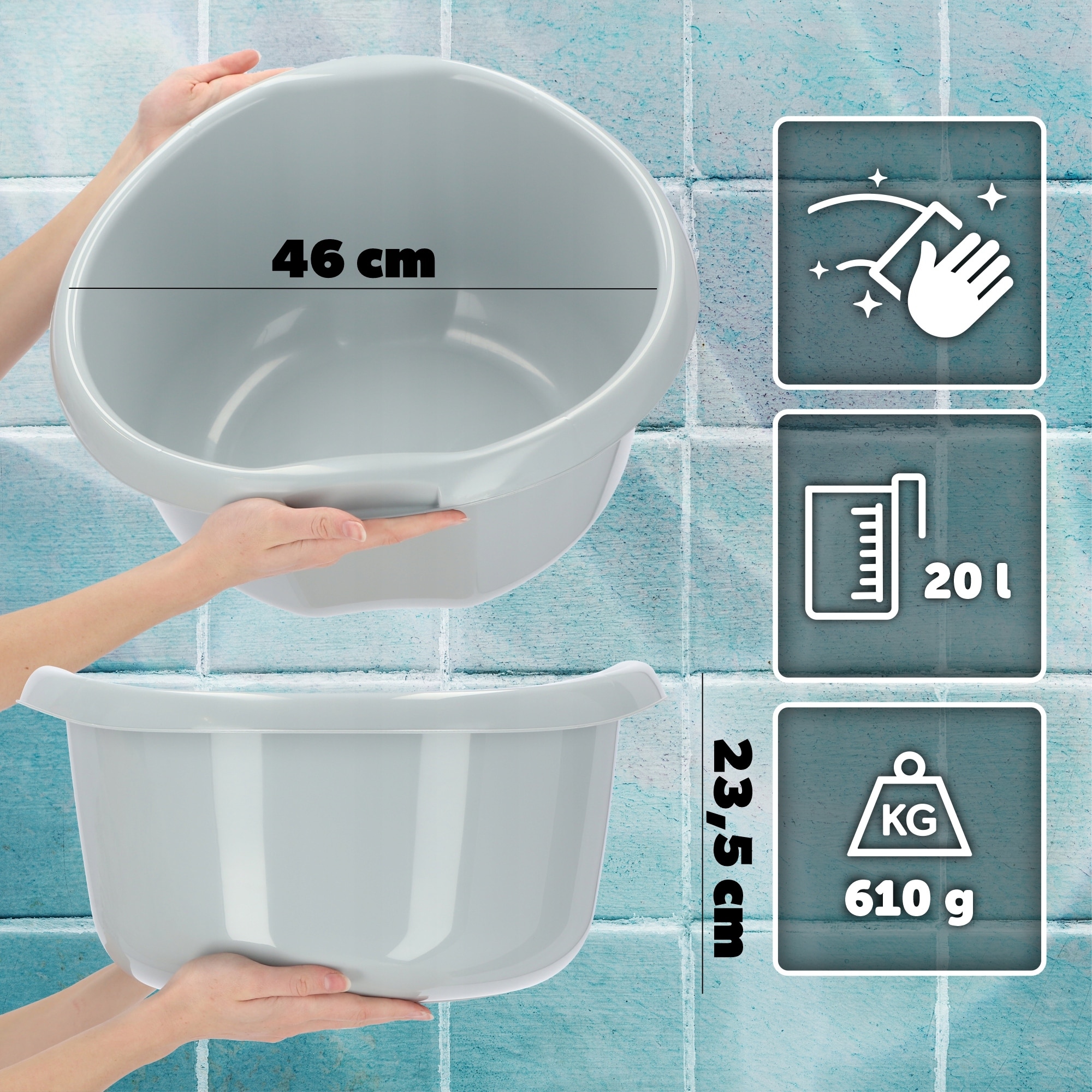 Lighean cu maner, KADAX, Plastic, 20L, Gri - eMAG.ro