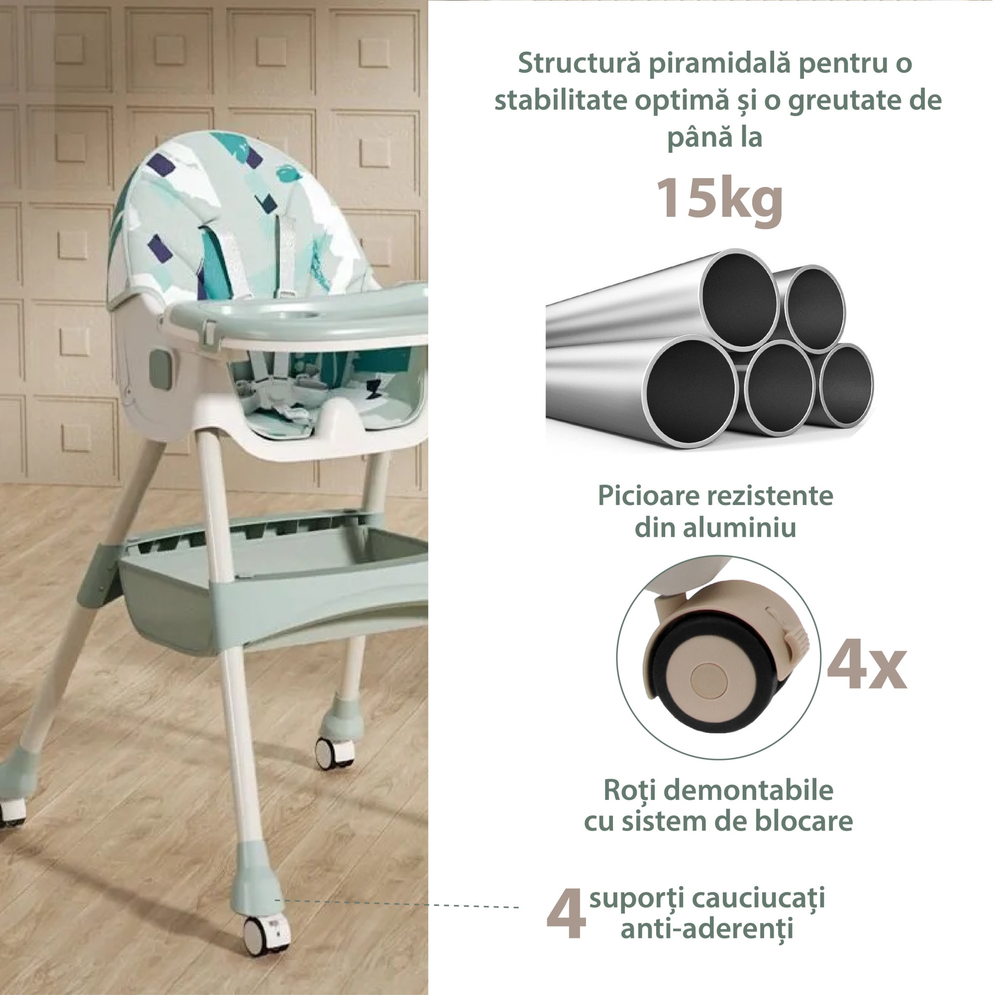Scaun de Masa Pliabil 7 in1 KinderVibe™ 6 Luni +, Multifunctional si ...