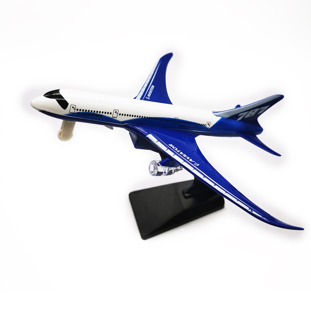Avion de metal, tip Boeing 787, scara 1:300, cu lumini, sunete, pull ...