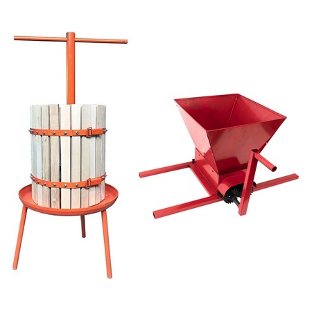 Set zdrobitor si presa pentru struguri manual - 350 Kg/ora, rosu, teasc ...