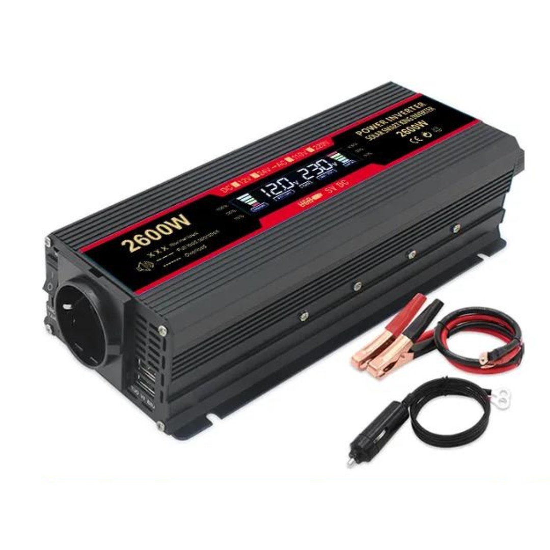 Invertor 12v 220v 2600w Unda modificata cu Display, 1 Iesire AC Protectie Scurtcircuit 2 USB ...