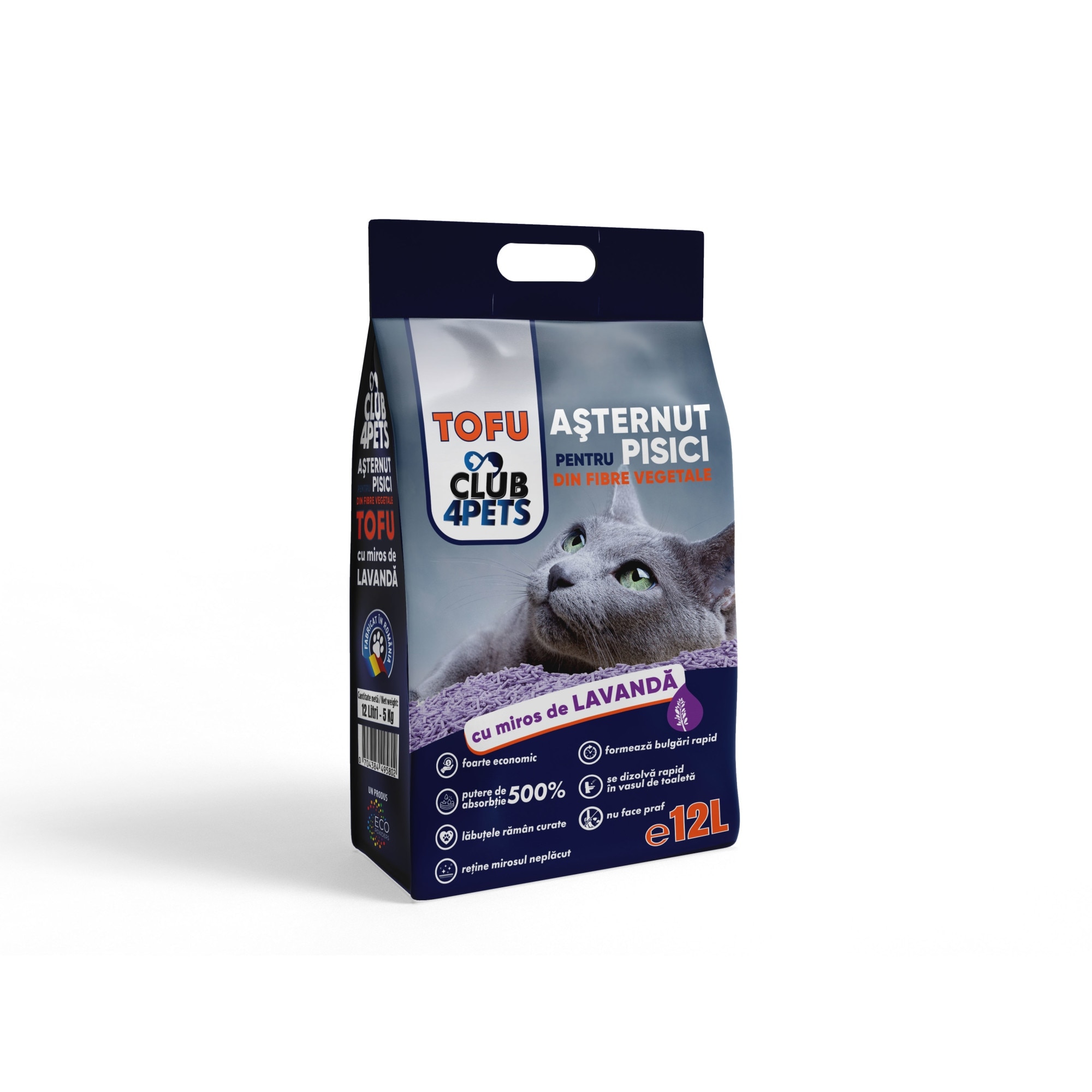 Asternut igienic pentru pisici CLUB4PETS, Tofu Lavanda 12L, 5kg - eMAG.ro