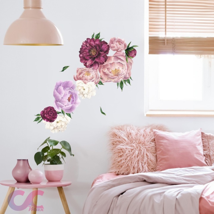 Sticker Decorativ Autoadeziv CCmax cu Bujori, Mov, Roz si Alb. 680x615 ...