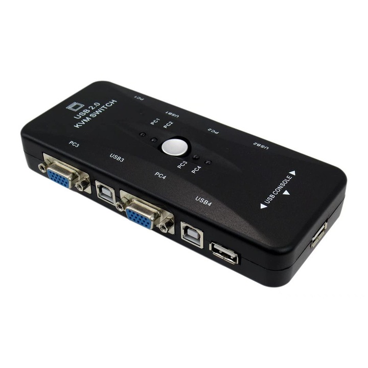 Switch KVM VGA, 4 porturi, Cafuneplus®, 41UA HOPE R, USB 2.0 A + USB 2. ...