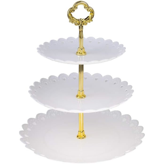 Suport pentru prajituri, Plastic, 3 Niveluri, Alb/Auriu - eMAG.ro