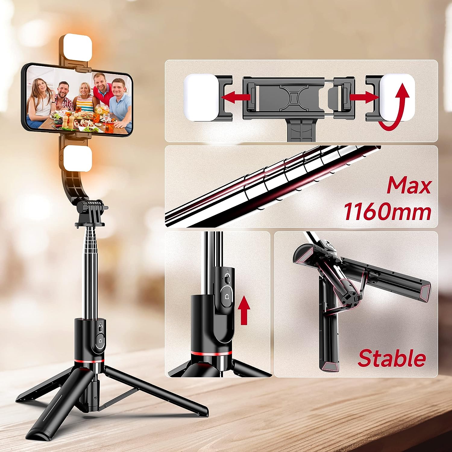 Selfie stick multifunctional, JENUOS®, compatibil cu ios/Android, cu 2 ...