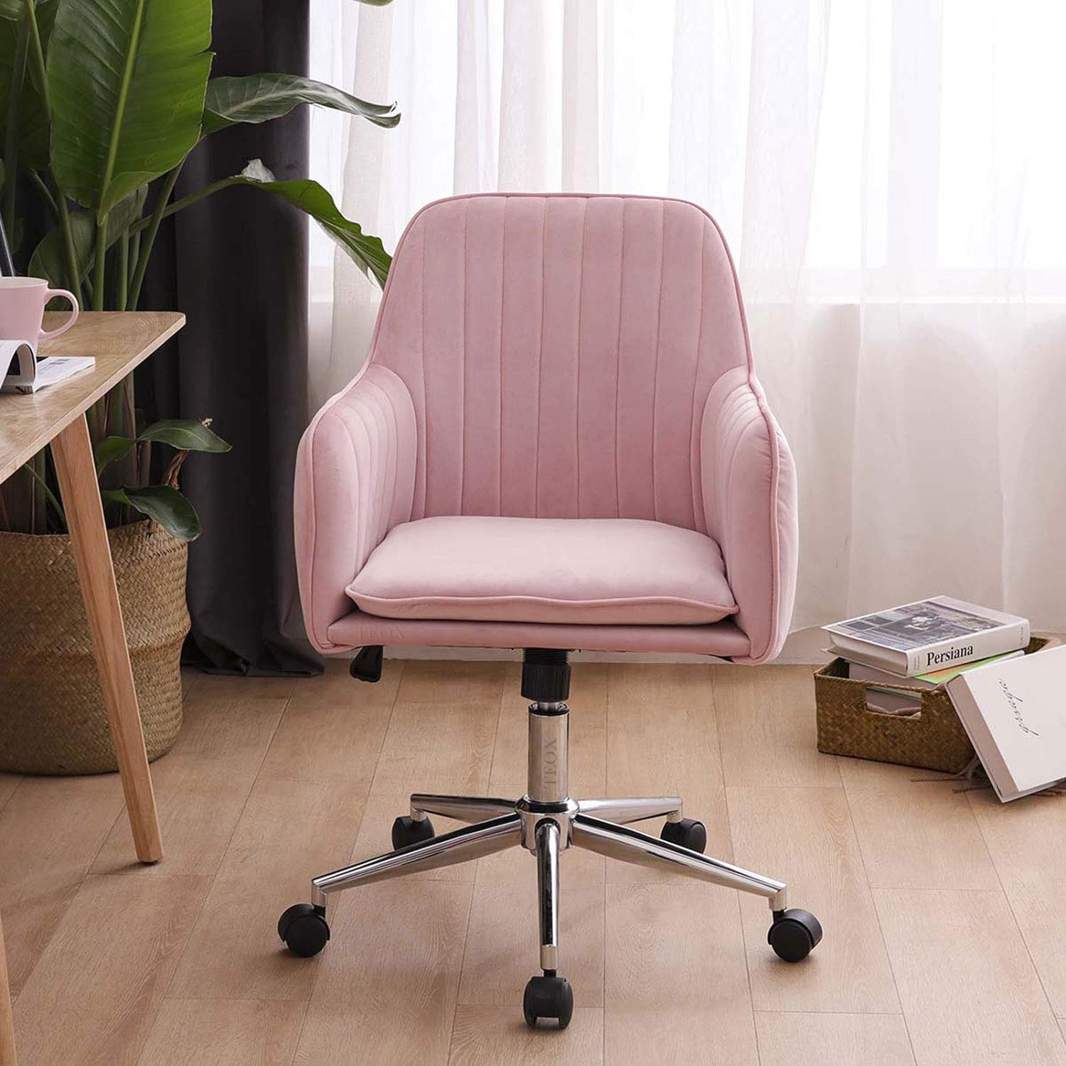 Scaun birou, catifea, inaltime reglabila, roz, Teox® - eMAG.ro