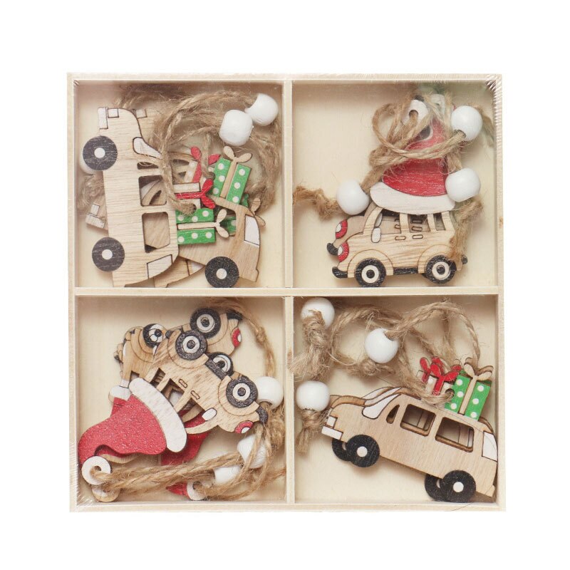 Set 12 decoratiuni brad, Lemn, Multicolor - eMAG.ro