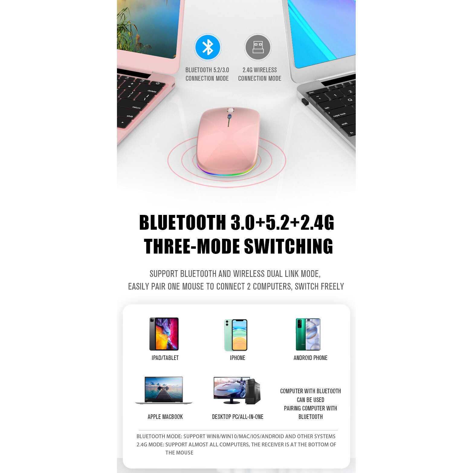 Mouse fara fir pentru PC, Bluetooth, LED, Gri - eMAG.ro