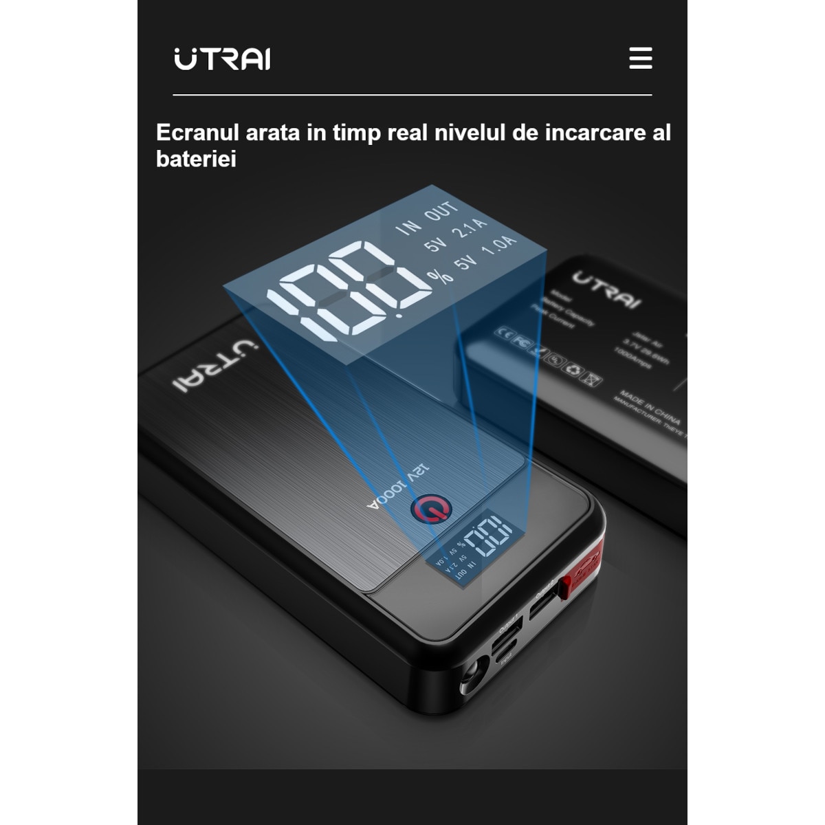 Starter auto portabil Utrai Jstar Air, digital multifunctional cu ...