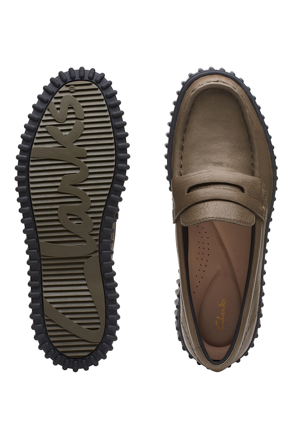 Clarks, Кожени мокасини Torhill Penny, Каки, 4 - eMAG.bg