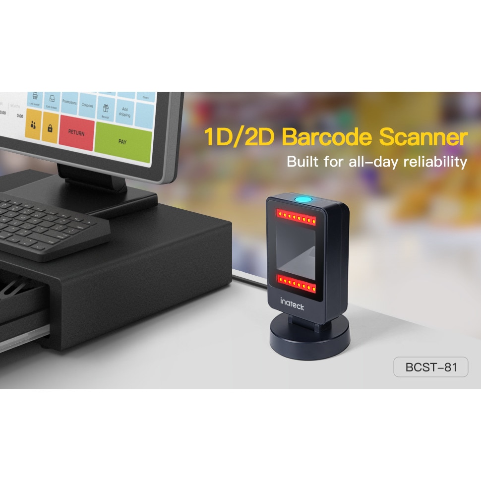 Cititor de coduri de bare omnidirectional stationar 1D/2D Inateck - eMAG.ro