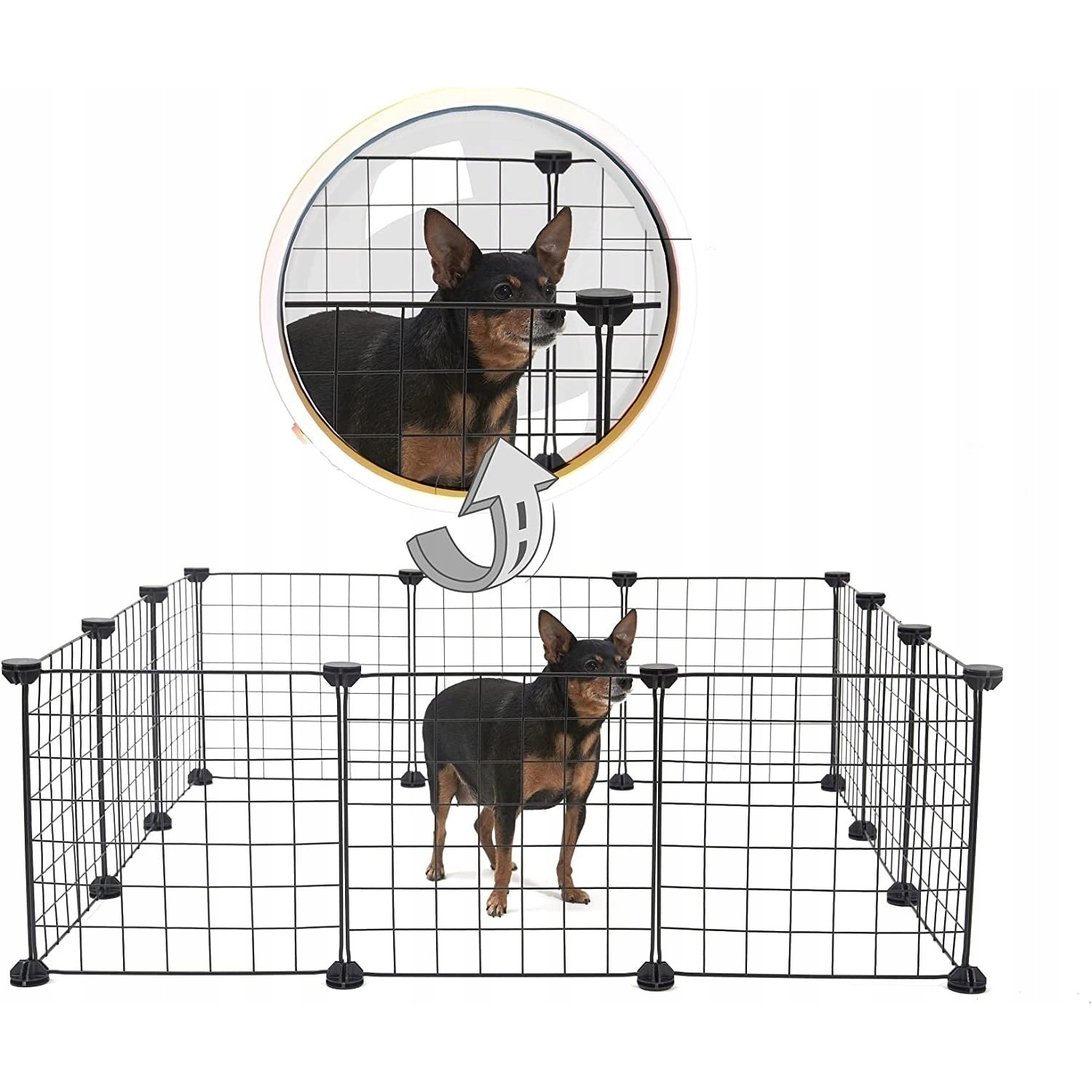 Tarc pentru Animale Pisici Caini Pui Cusca din Otel Φ105 x 105cm Negru ...